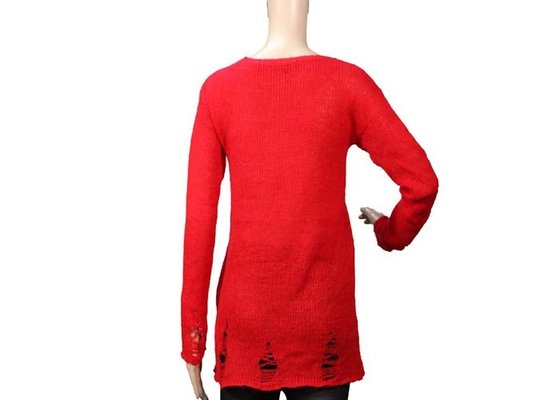 Red Long Womens Knit Sweater Reindeer Head Pattern Christmas Pullover For Spring