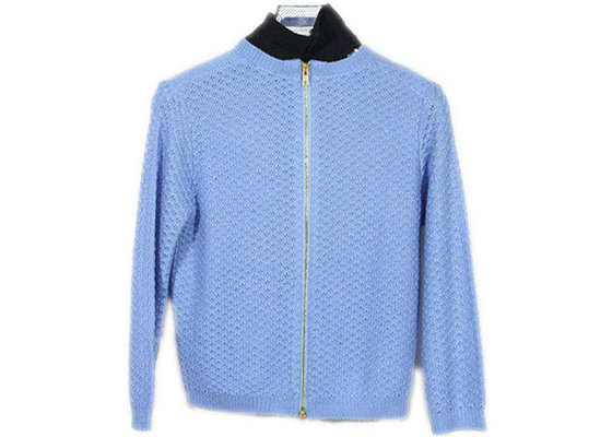 Light Blue Argyle Open Front Cardigan Zip Up Solid Color Sweater For Women