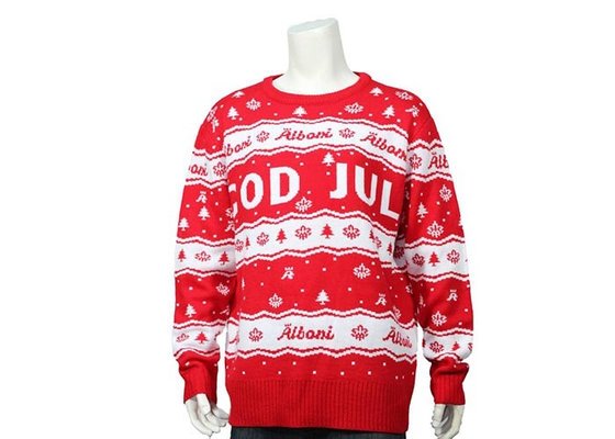Men Crew Neck Best Christmas Sweater Red And White Letter Crossword In Acrylic