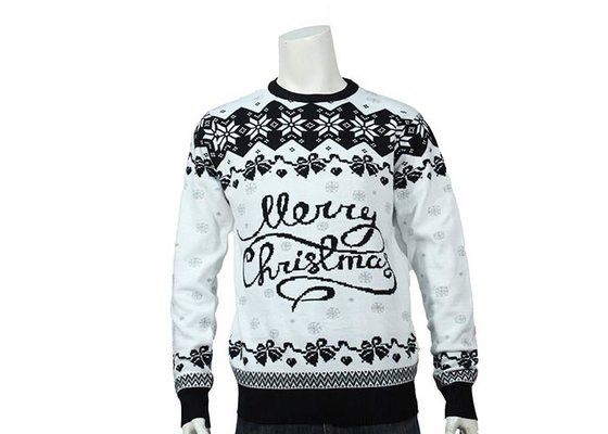 Grey And Black Merry Christmas Logo Jacquard Soft Ugly Christmas Sweater For Mens