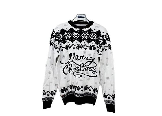 Grey And Black Merry Christmas Logo Jacquard Soft Ugly Christmas Sweater For Mens