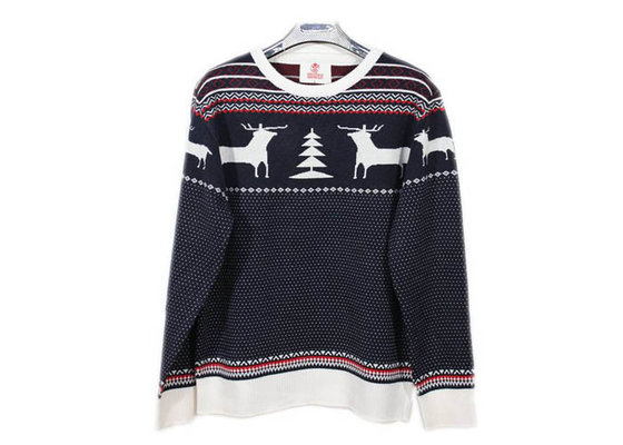Men ' S 100% Cotton Reindeer Pine Christmas Pullover Jumper In Vavy And White