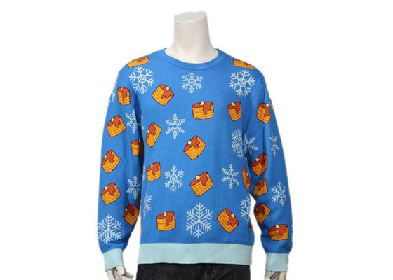 Men's Long Sleeve Christmas Sweater With Candle And Snowflake Patterns In Blue