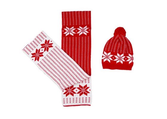 Pure Acrylic 12 Gauge Warm Winter Accessories Red Christmas Beanie And Scarf Set