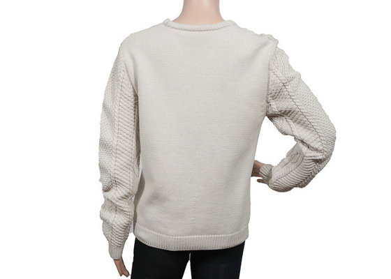 White Cable Round Neck Women Sweater Pure Cotton Thick 9 Gauge Knitted For Winter