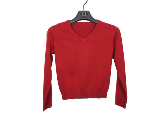 Red Color Acrylic Girl School Uniform Sweater OEM Design For Spring