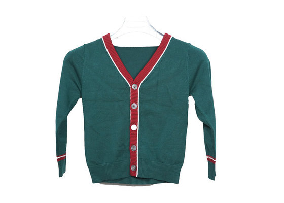 Green V Neck Button School Uniform Sweaters Rib Knitted School Cardigan Sweater