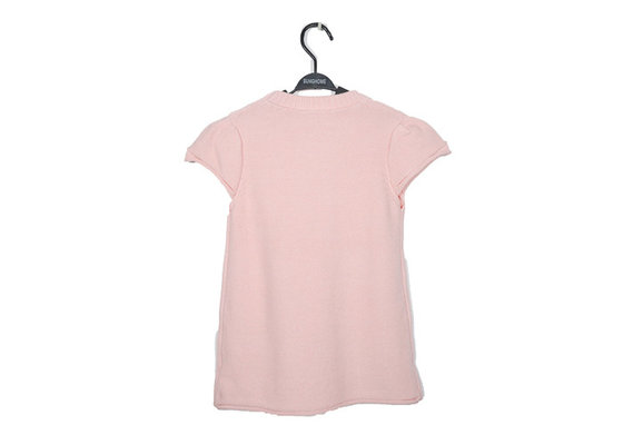 Spring Pink Plain Knitted Soft Knitwear Dress Short Sleeve Round Collar With Bow