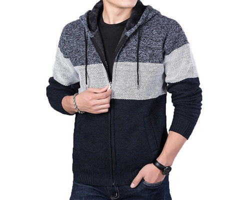 Winter Color Matching Hooded Zipper Cozy Knit Sweater