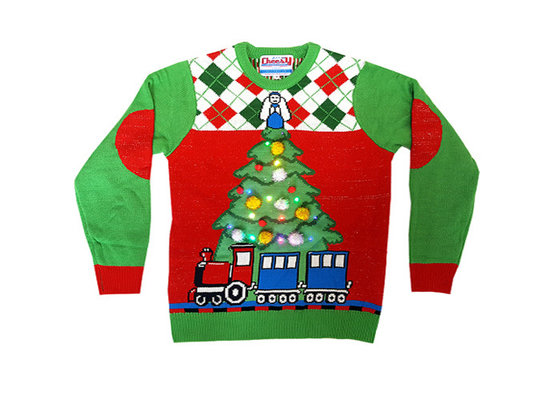 De Sweatertrui van mensen Lelijke Uitstekende Groene Vrolijke Kerstmis met Geleid - Licht