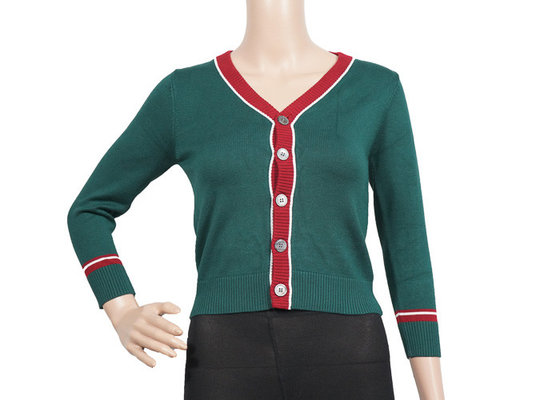 Groen V - Rib van de School breide de Eenvormige Sweaters van de halsknoop de Sweater van de Schoolcardigan