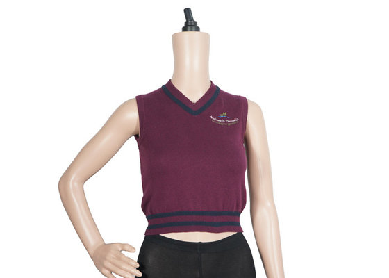 Purpere van de School Eenvormige Sweaters van het Kleuren Sleeveless Vest Gestreepte Boord 12 Maat