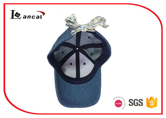 Girls Denim Baseball Caps Hats 52cm Head Circ With Printed Tie Back