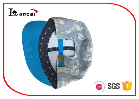 Floral Denim Flat Peak Baseball Caps Hats Washable With Machine Eyelets