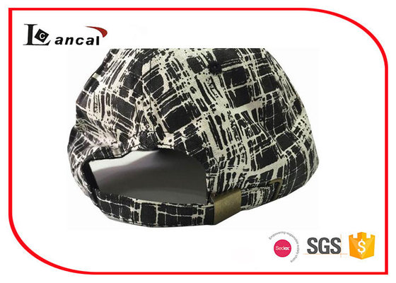 Black / White Canvas Flat Peak Baseball Caps Hats With Metal Buckle
