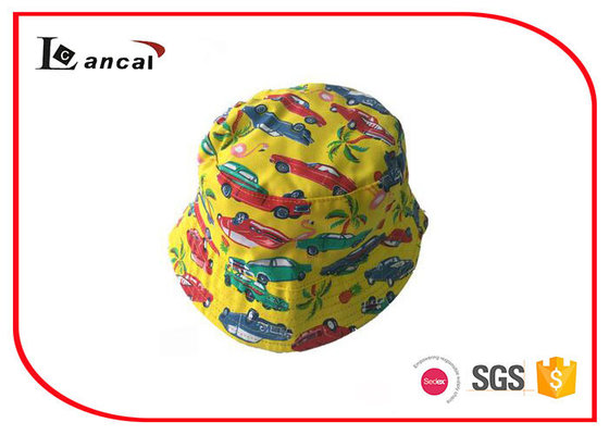 Car Pattern Printed Bucket Hat Reversible Yellow Sports Bucket Fisherman Hat