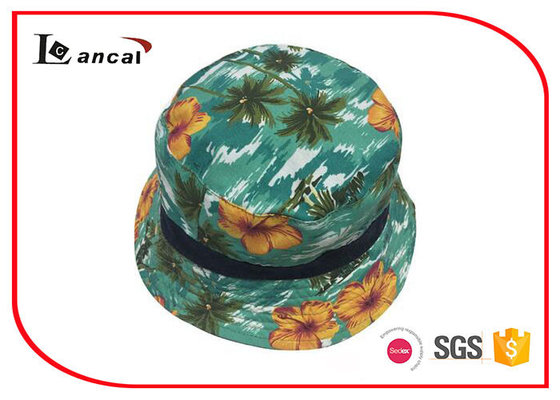 Cotton Hawaii Printed Bucket Hat For Kids , Adjustable Size Green Bucket Cap