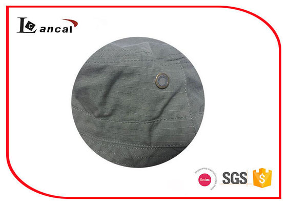 Custom Mens Printed Bucket Hat , Ripstop Khaki Fisherman Hat With Metal Eyelet