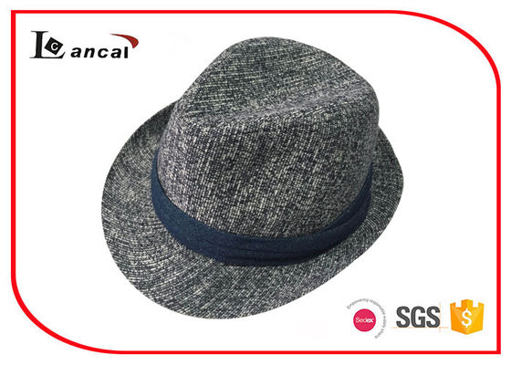 Spring Fedora Ladies Trilby Hats Navy And White With Cotton Denim Hatband