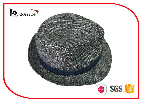 Spring Fedora Ladies Trilby Hats Navy And White With Cotton Denim Hatband