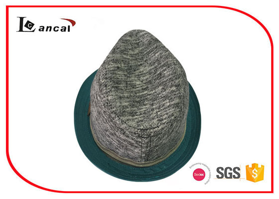 Canvas Brim Knitted Ladies Trilby Hats With Hatband And Leather Logo