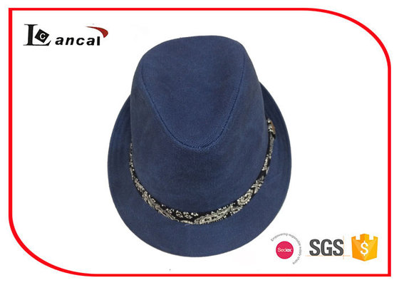 Navy Canvasladies Summer Trilby Hats , Custom Logo Trilby Style Hat