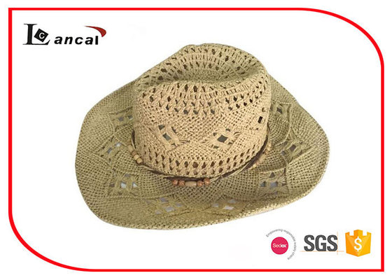 Wooden Decorative Band Wide Brim Straw Cowboy Hats ,  Straw Floppy Hat