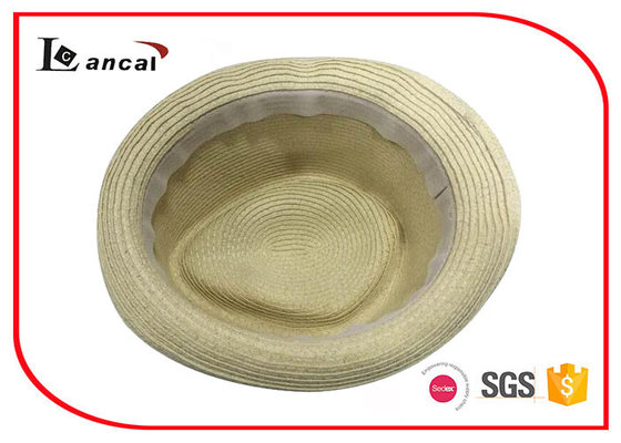 Black Ribbed Band Wide Brimmed Straw Hat For Women , Packable Straw Sun Hat