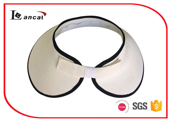 Womens Paper White Straw Wide Brim Sun Visor Hat Black Bound Edge