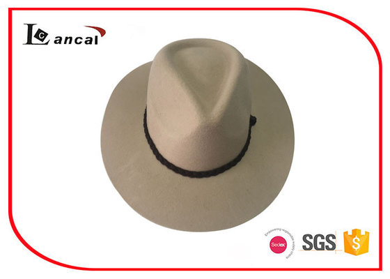 Classic Cream Felt Hat Dark Brown Braid Ribbon Trim Felt Cowboy Hats