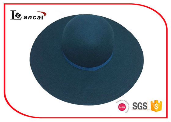 Peacock Blue Round Felt Hat Ribbed Band Trim Fur Felt Fedora Hats