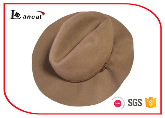 Beige Ladies Waterproofing Wool Felt Hat With Leather Belt Trim / Black Sweatband
