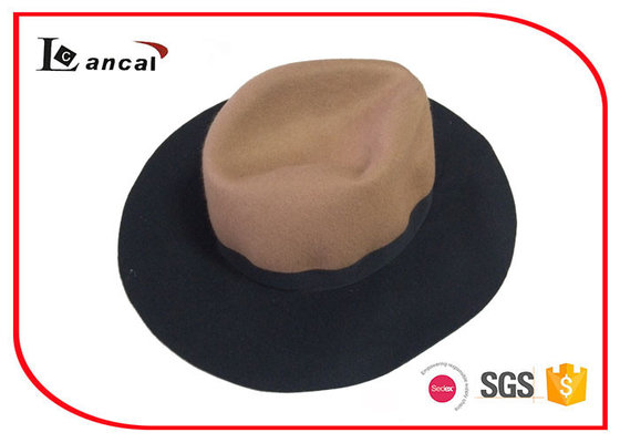 Black Wide Brimmed Packable Wool Felt Hat Light Brown Crown For Spring