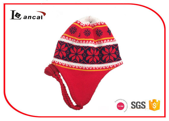 Peaked Red Plaid Trapper Hat For Girls , Ear Flaps Trapper Style Hat