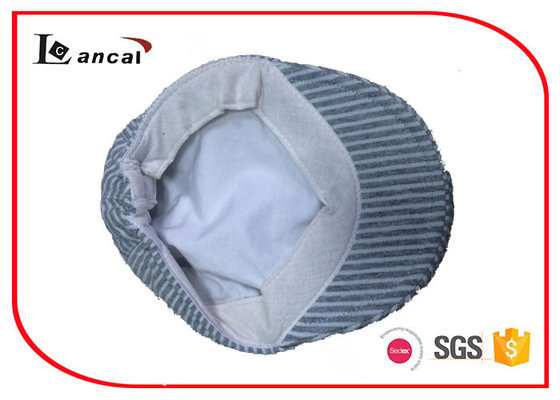 Cotton Kids Wool Flat Cap With Grey And White Stripe / Cotton Lining