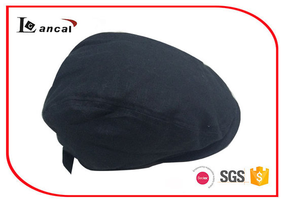 Mens Cotton Adjustable Black Flat Cap Washable With Polyester Lining