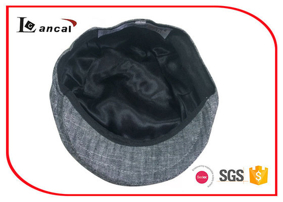 Satin Lining Wool Flat Cap For Men , Ribbed Sweatband Wool Ivy Cap
