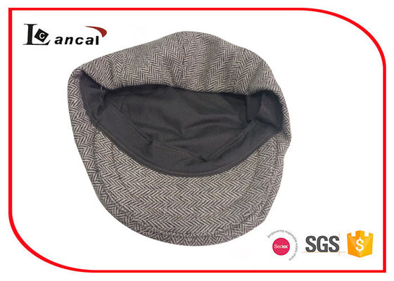 Brown Herringbone Wool Flat Cap