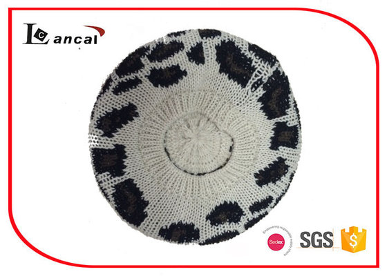 Leopard Jacquard Pattern Crochet Slouchy Beret 100% Acrylic For Ladies