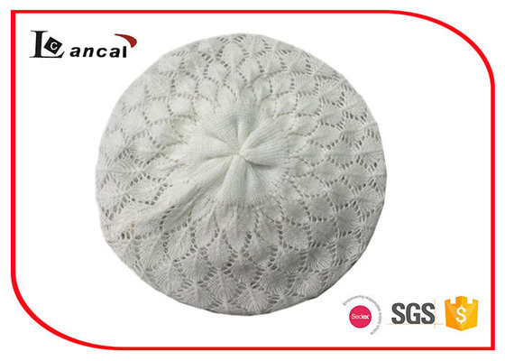 Winter Ladies White Slouchy Knit Beret , Hollow Design Simple Style Beret