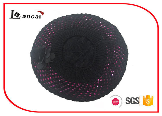 Black Hollow Crochet Beret Hat