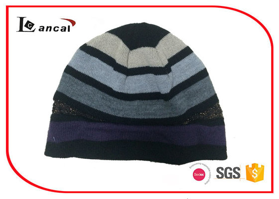 Ladies Stripe Warm Knit Hats Gold Lurex Multi Color Men Knit Cap