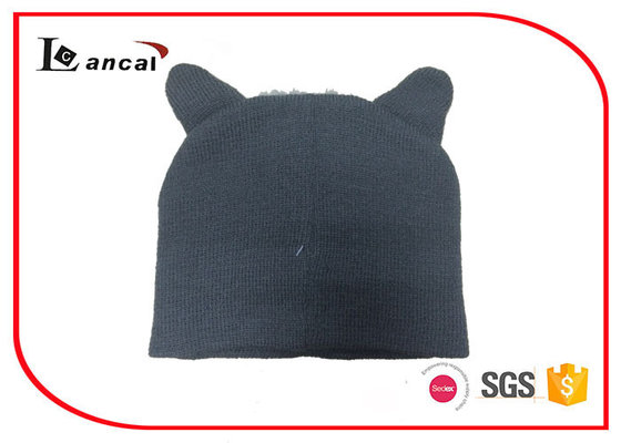 Fox Shape Green Winter Knit Hats With Polar Fleece And Applique Emboridery