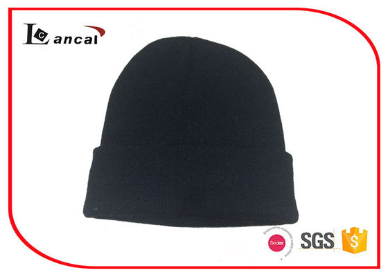 All Black Sports Knit Hats Customize Woven Lable And Polar Fleece Lining