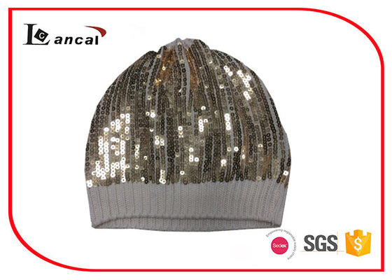 Single Layer Warm Winter Knit Hats With Gold Paillette , Knit Stocking Hats