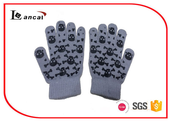 Skull Pattern Grey Mens Warm Winter Gloves 100% Acrylic Fabrics