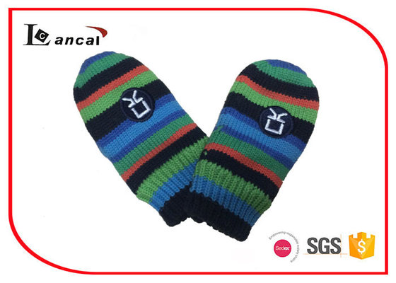 Multi Stripe Washable Warm Winter Gloves Knitted Fabric Lining For Baby