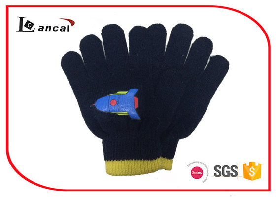 Dark Blue Kids Winter Gloves Rocket Offset Pattern Winter Proof Gloves
