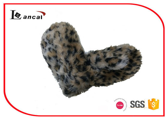 Leopard Faux Fur Winter Hand Gloves , Polar Fleece Lining Knit Winter Gloves