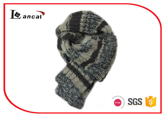 100% Wool Knitted Hooded Scarf Grey Stripe Crochet Scarves For Women